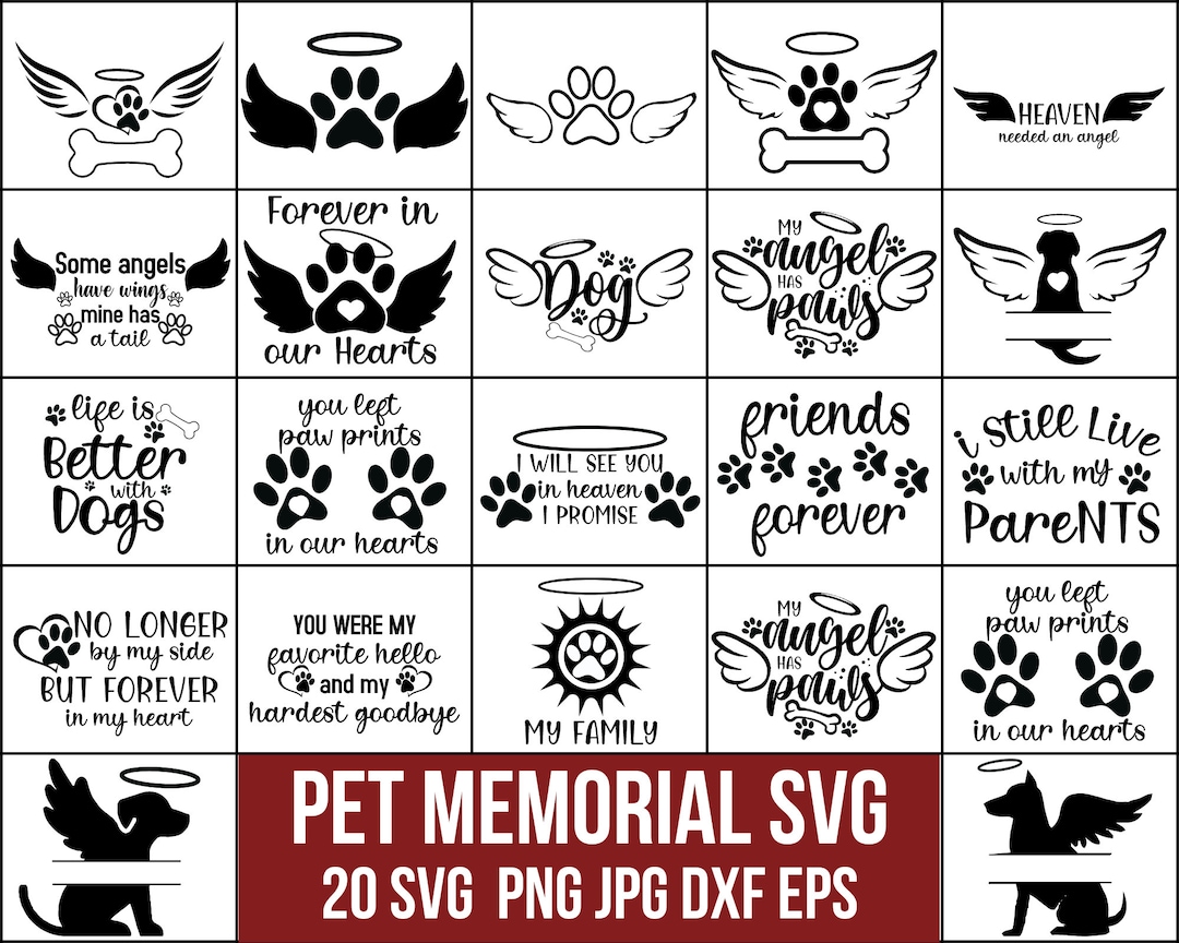 Pet Memorial Svg Bundle, Animal Lover Svg, Dog Memorial Paw Prints ...