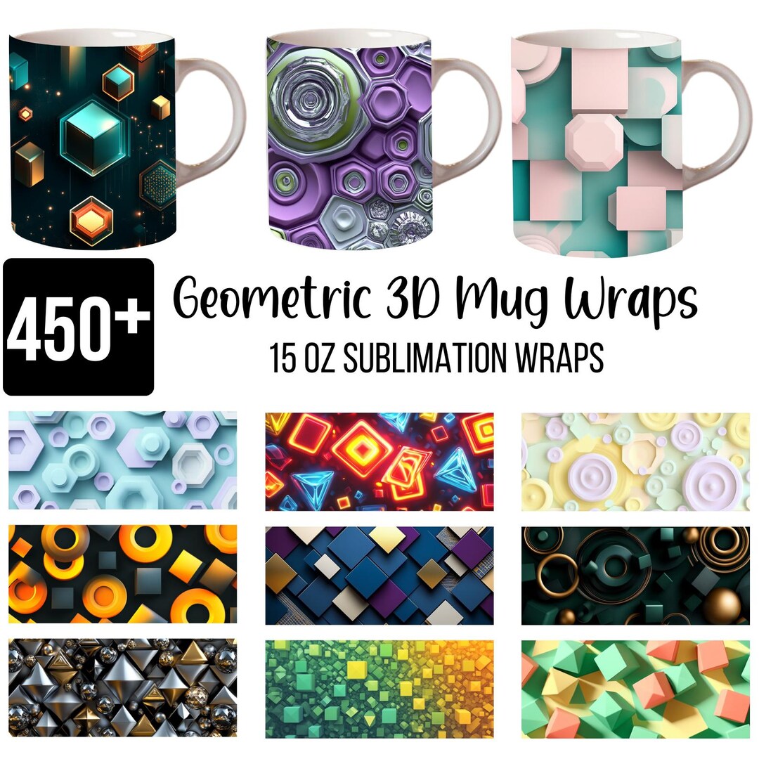 450+ Geometric 3D Mug Wraps, Futuristic and Abstract Sublimation ...
