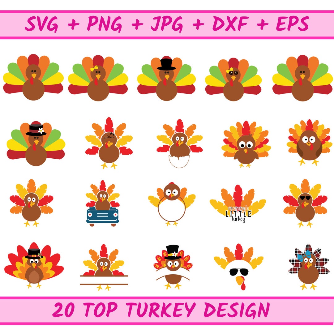 Thanksgiving Turkey Svg Bundle, Turkey Face Svg, Cute Turkey Svg, Happy ...