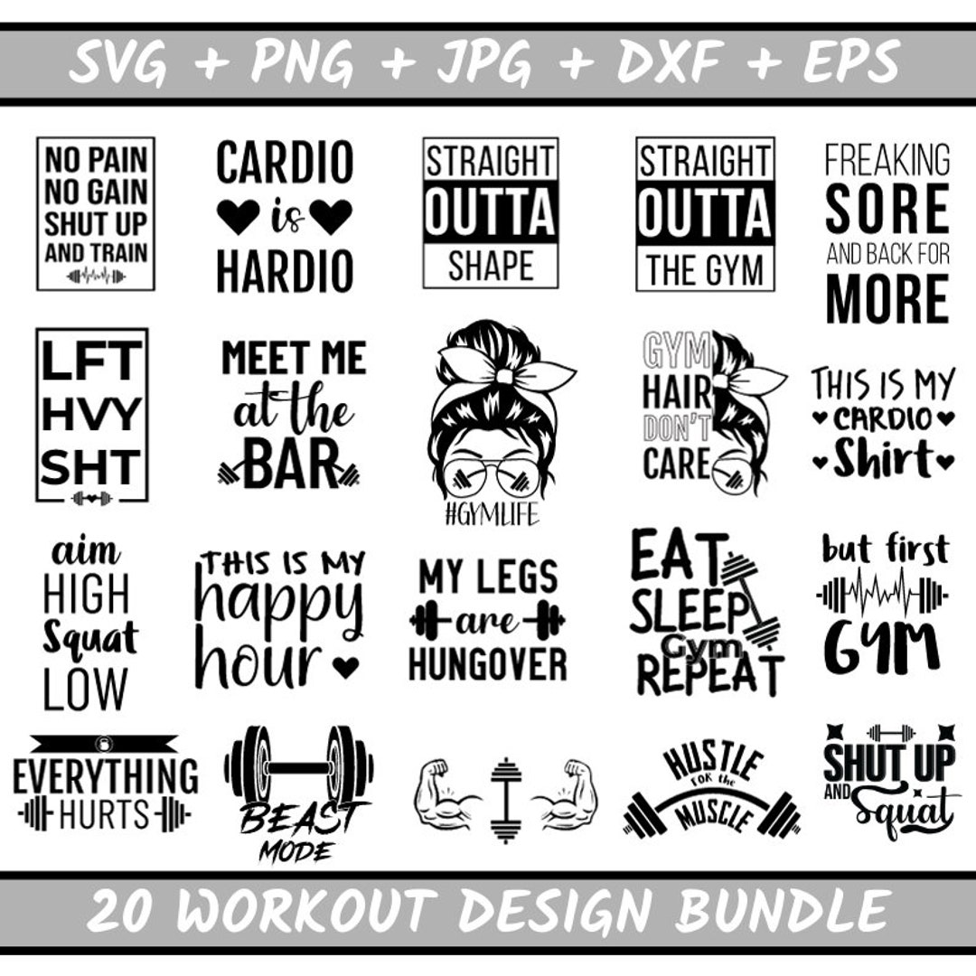 Workout SVG Bundle, Gym Motivation SVG Bundle, Fitness SVG, Exercise ...