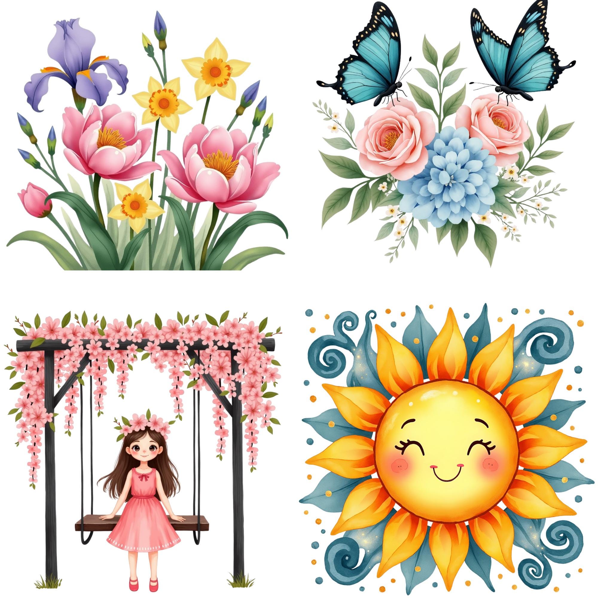 120+ Spring Clipart PNG Bundle, Floral Bloom Illustration, Flowers ...