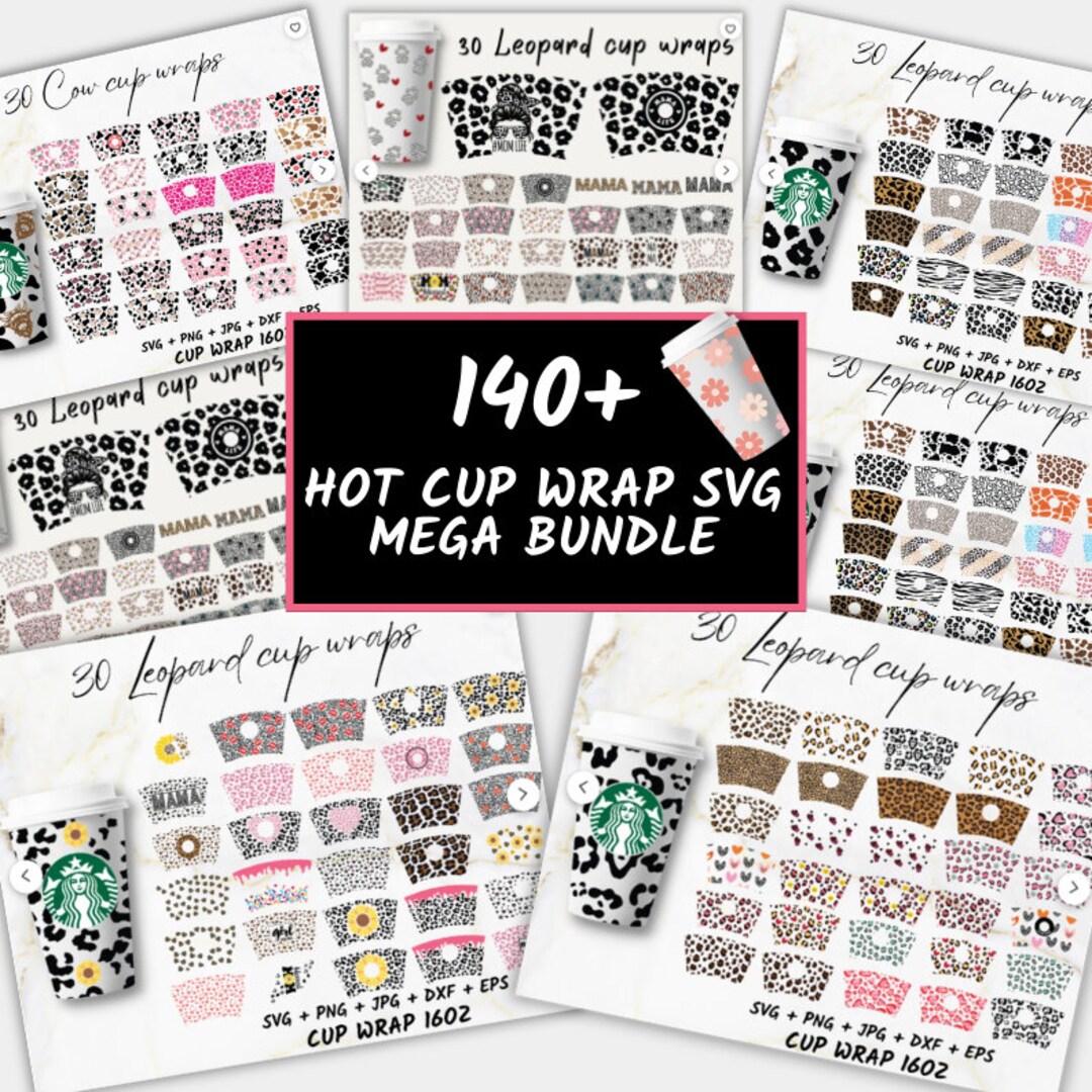 140+ Mega Bundle Hot Cup Wrap Svg, Leopard Pattern 16oz Hot Cup,16oz ...