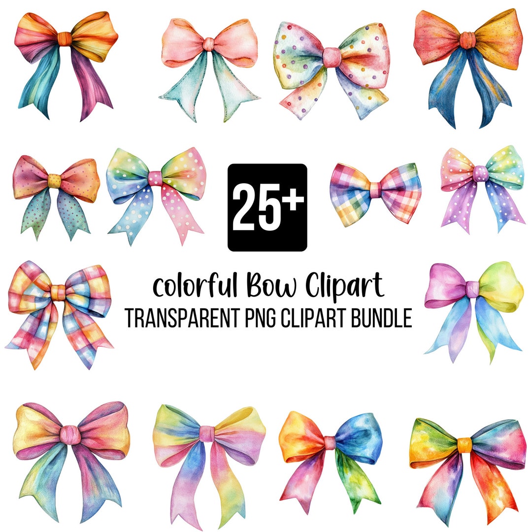 25+ Watercolor Colorful Bows Clipart PNG Bundle, Coquette Bow Clipart ...