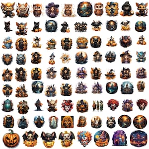 500+ Happy Halloween Clipart Bundle, Watercolor Halloween Pumpkin ...