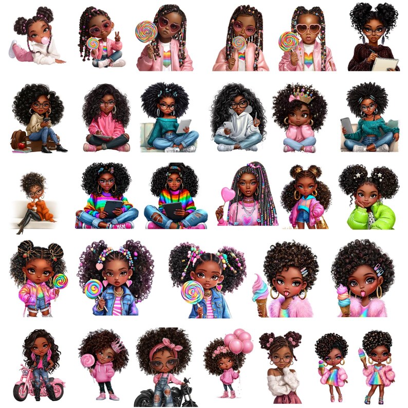 30 Cute Afro Girl Clipart Bundle, Cute Black Girl PNG, Fashionable Girl ...