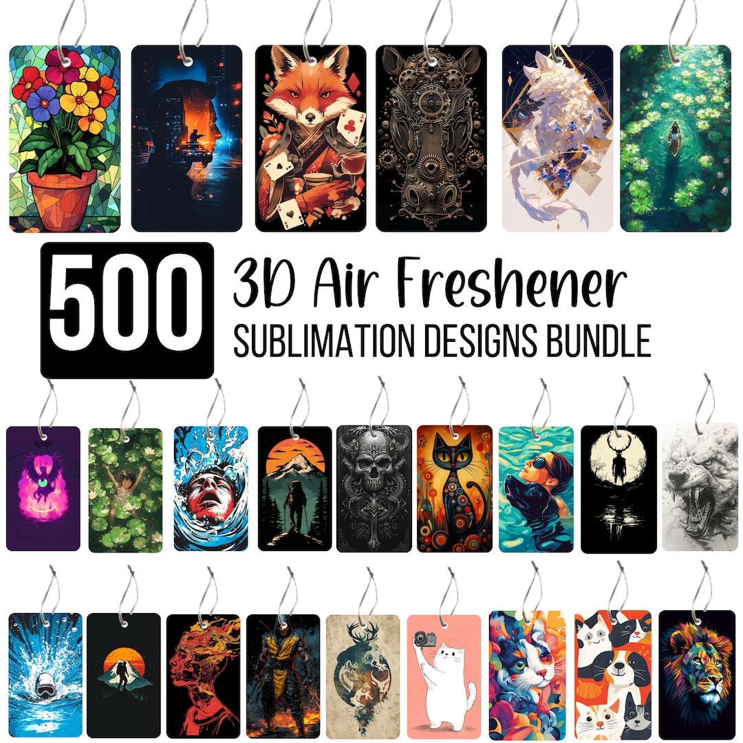 500 Air Freshner Designs Bundle, 3D Cute Cartoon Animals, Vintage Cars ...