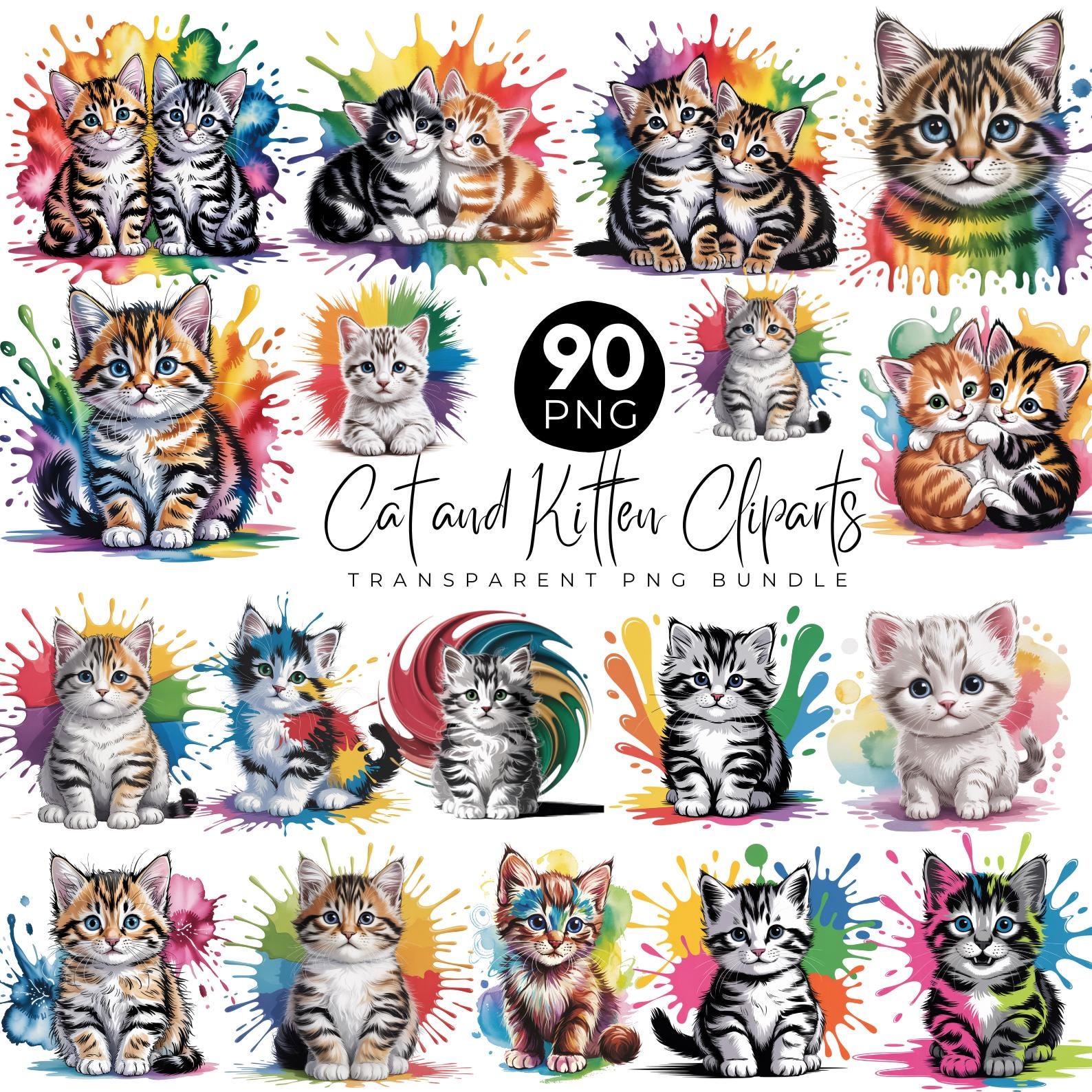 Watercolor Cats Clipart Bundle, Cute Cat PNG, Kitten Clipart, Cat ...