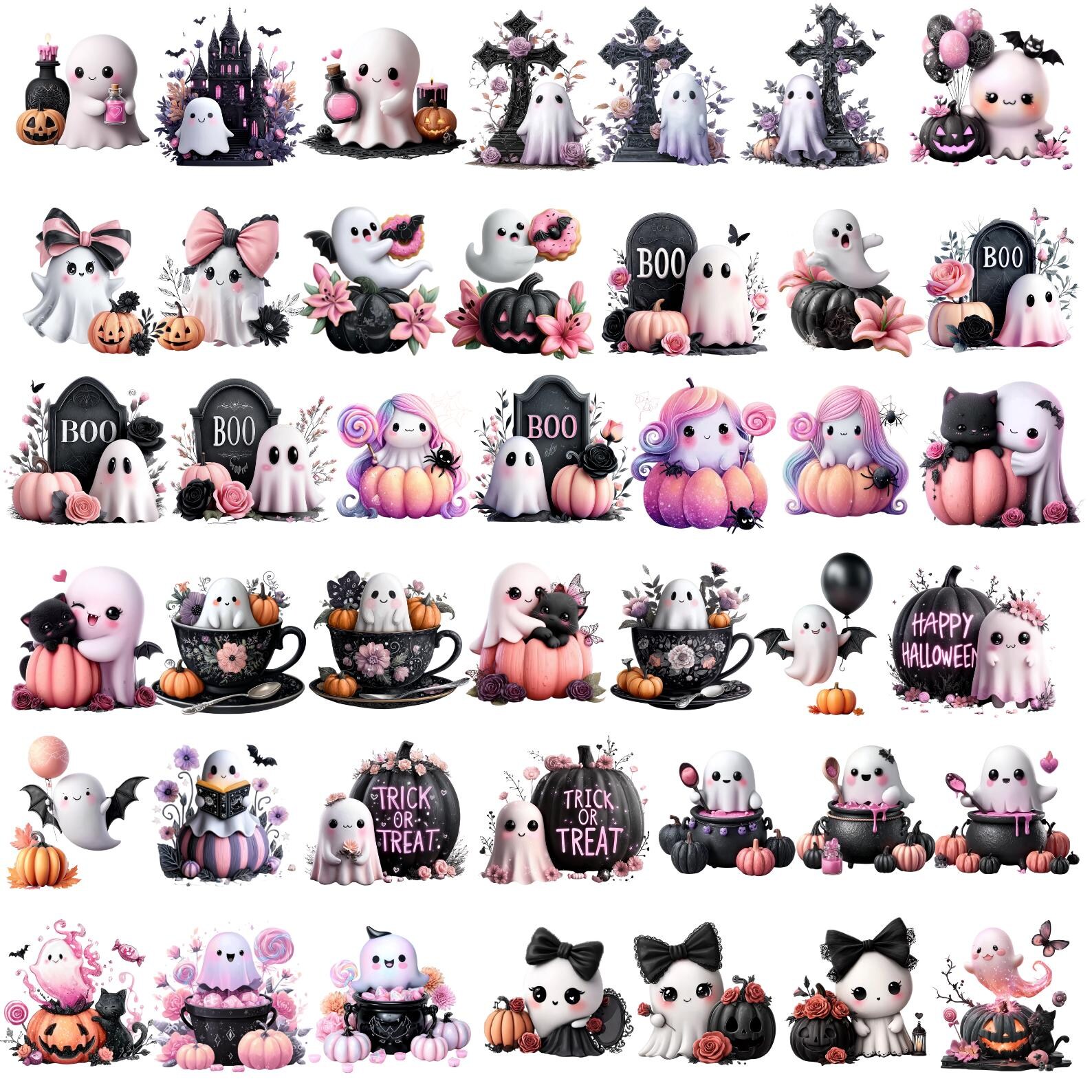 89 Pastel Goth Halloween PNG Bundle, Pink and Black Halloween Clipart ...