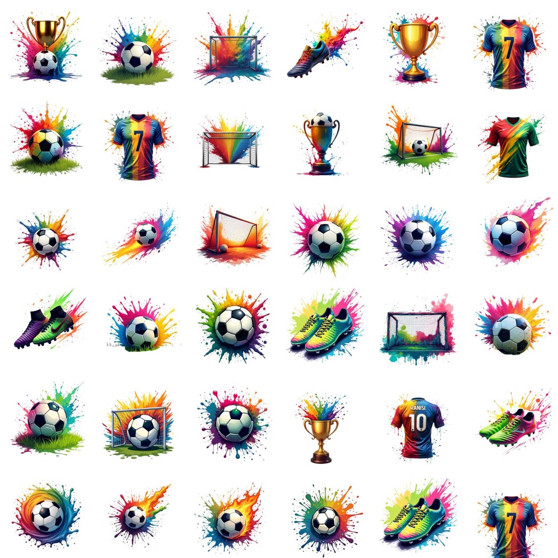 Sports Clipart Bundle, Soccer Jersey PNG, Football Trophy, Color Splash ...