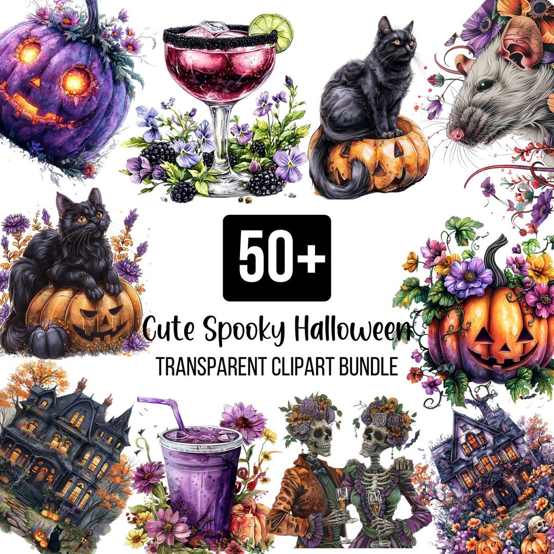 50+ Spooky Halloween Cartoon Clipart Bundle, Cute Spooky Cartoon Png ...
