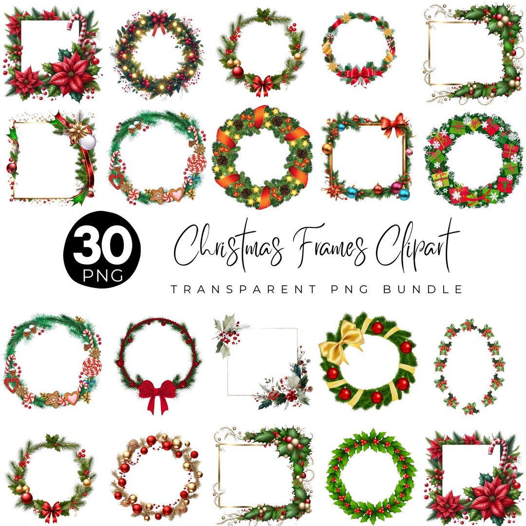 Christmas Frames Clipart Bundle, Watercolor Holiday Borders PNG, Winter ...