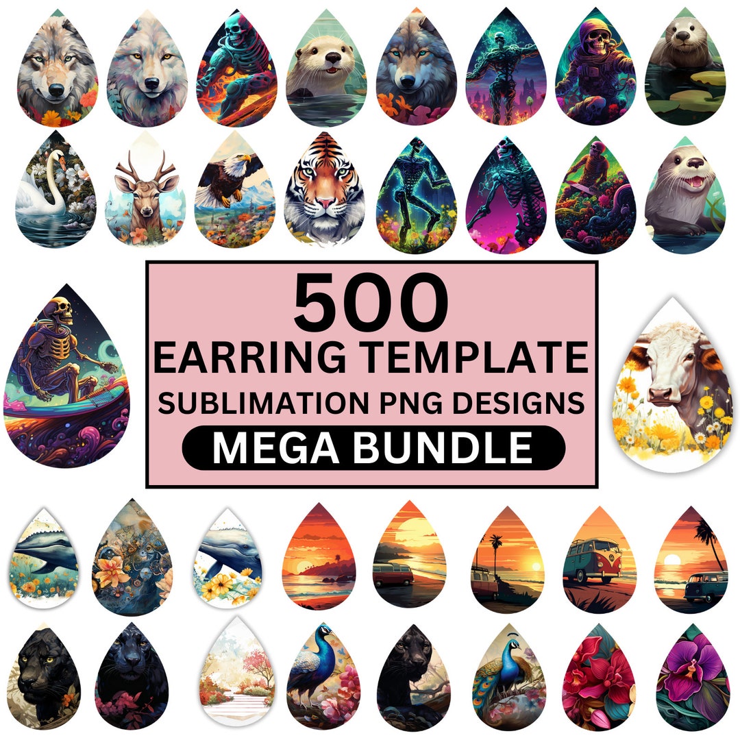 500 Teardrop Earring Sublimation Bundle, Teardrop Earring Png, Flowers ...