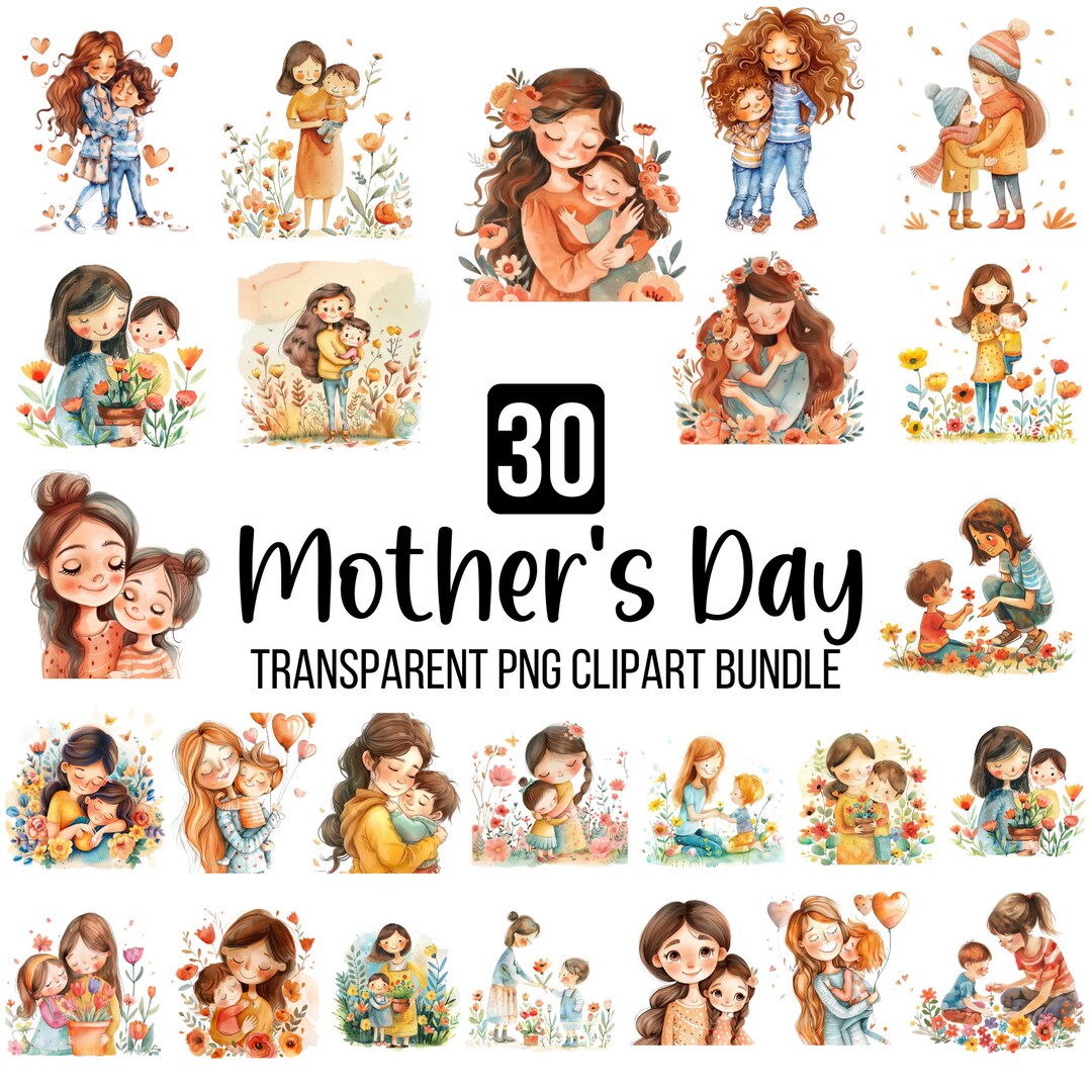 30 Mothers Watercolor Clipart Bundle, Cute Mother's Day Clipart, Mom ...