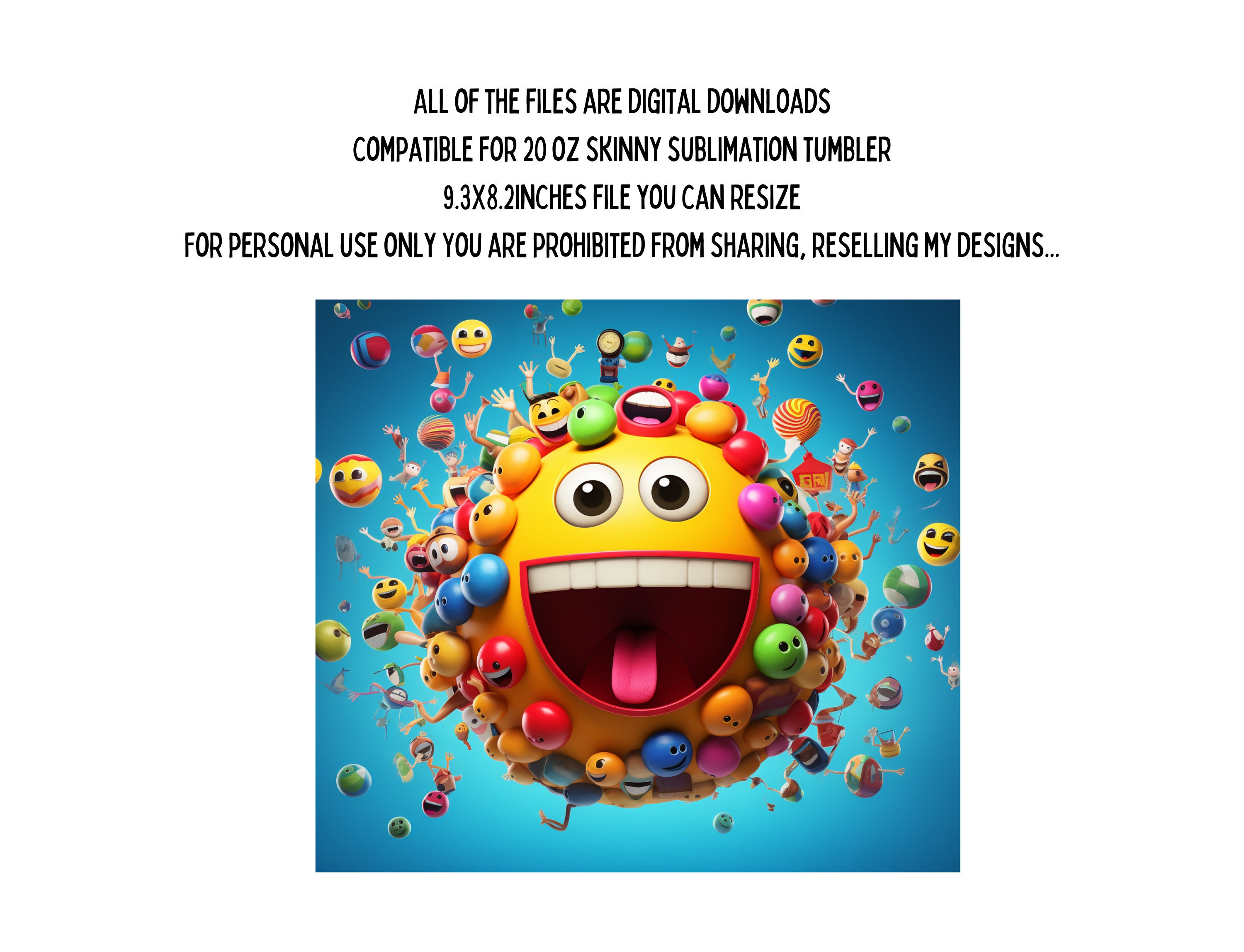 Smile Emoji 20oz Skinny Tumbler Png Sublimation Wrap, Smiley Face ...