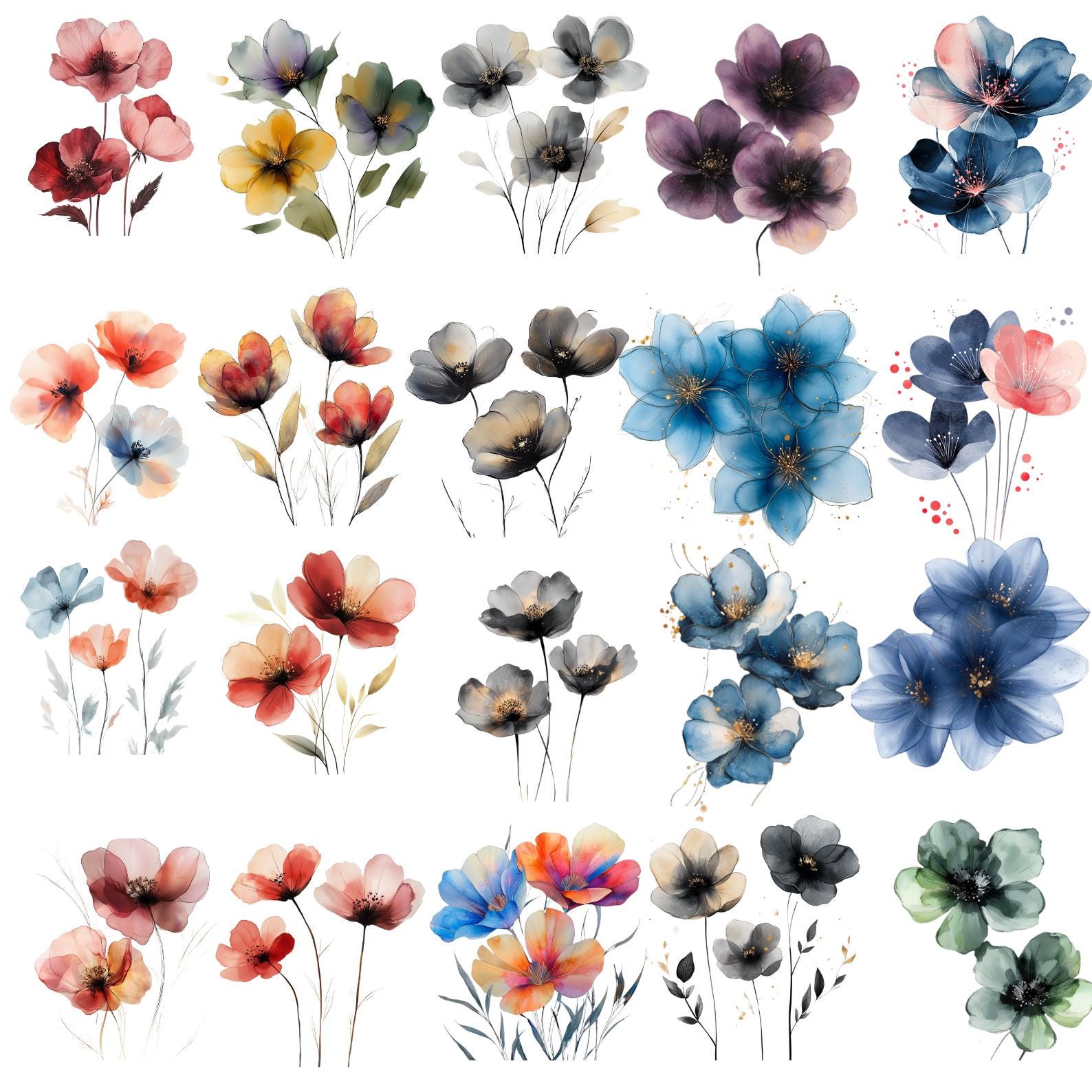 50+ Watercolor Flower Clipart Bundle, Floral PNG Set, Wildflower ...