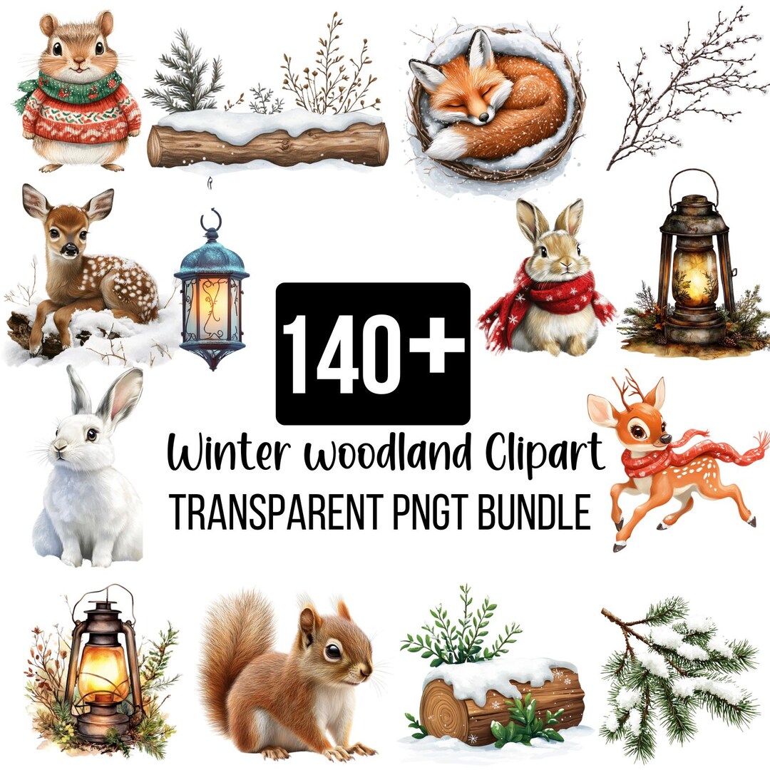140+ Winter Woodland Animals Clipart Png Bundle, Winter Clipart, Boho ...