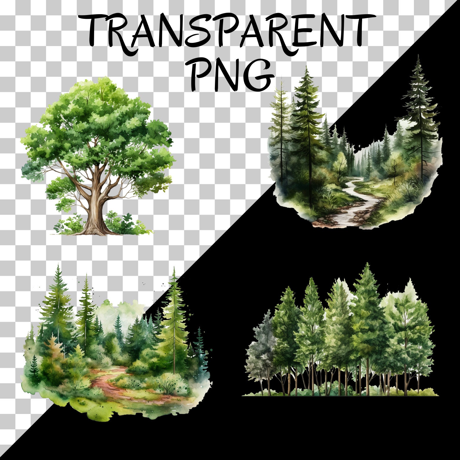 Watercolor Forest Trees Clipart, Pine Trees Png, Greenery Clipart ...