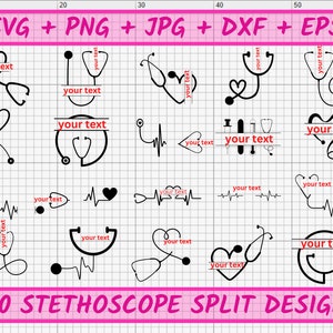 Stethoscope Split Monogram Heart Stethoscope Frame Svg - Etsy