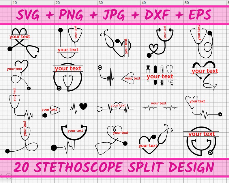 Stethoscope Split Monogram Heart Stethoscope Frame Svg - Etsy