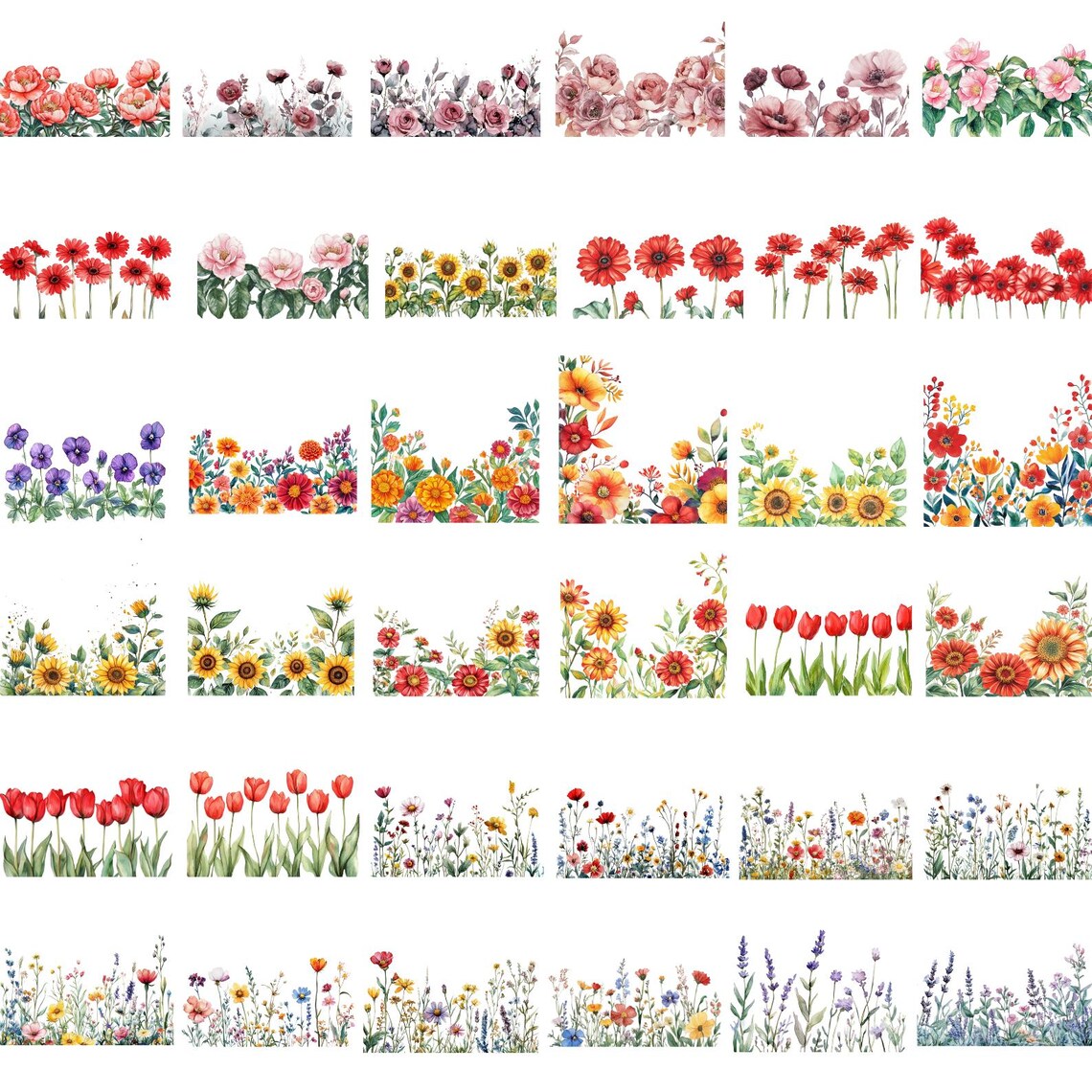 196 Flowers Border Clipart Bundle, Watercolor Flower Png, Boho Floral ...