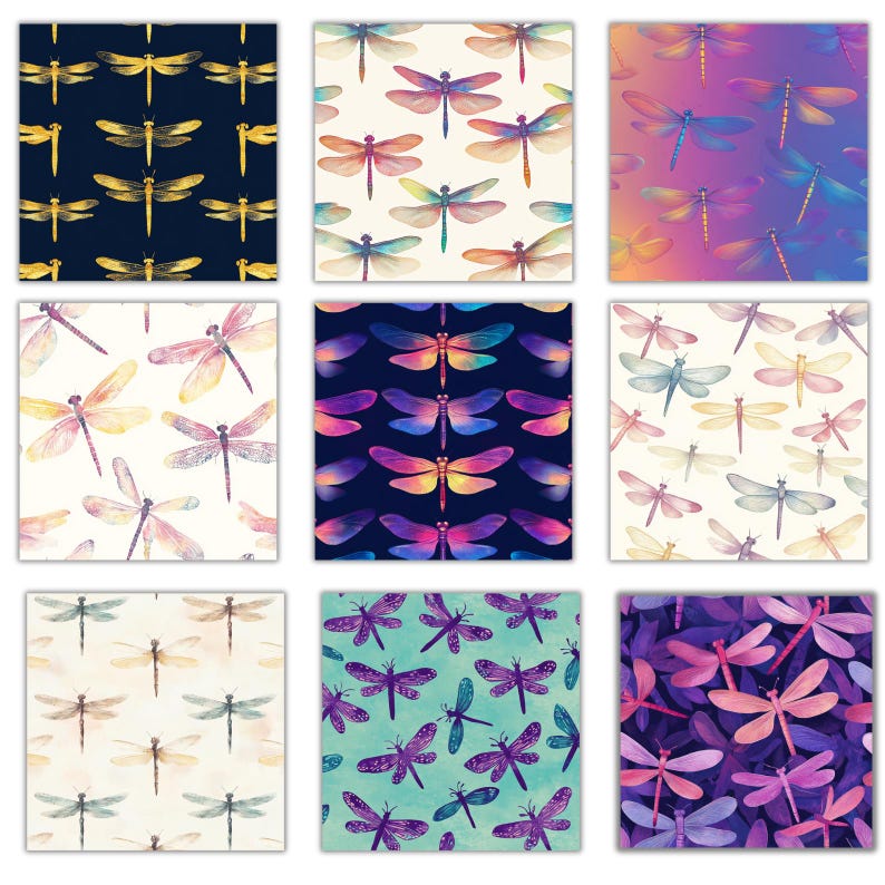 56 Dragonfly Digital Paper PNG Bundle, Watercolor Digital Paper ...