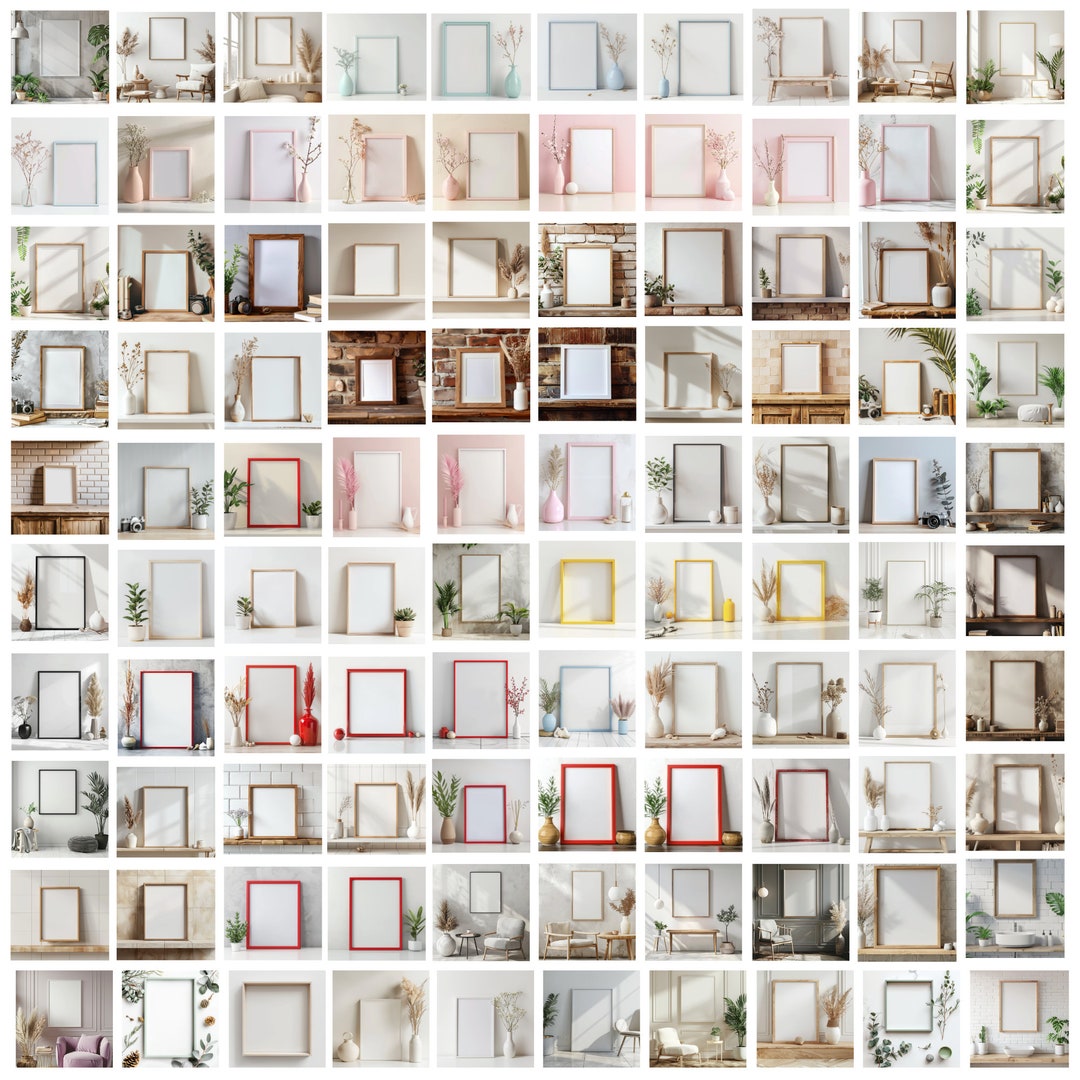 100 Frames Set Mockup Bundle, Frames Mockup for Digital Art Display ...
