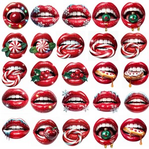 Red Christmas Lips Clipart, Glossy Dripping Lips PNG, Festive ...