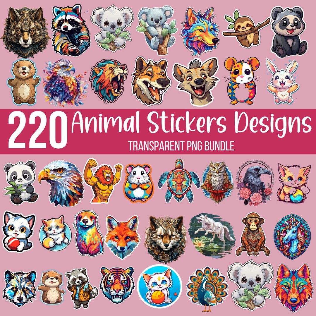 220 Cute Animals Sticker Bundle, Kawaii Animals PNG, Dog, Lion Png ...