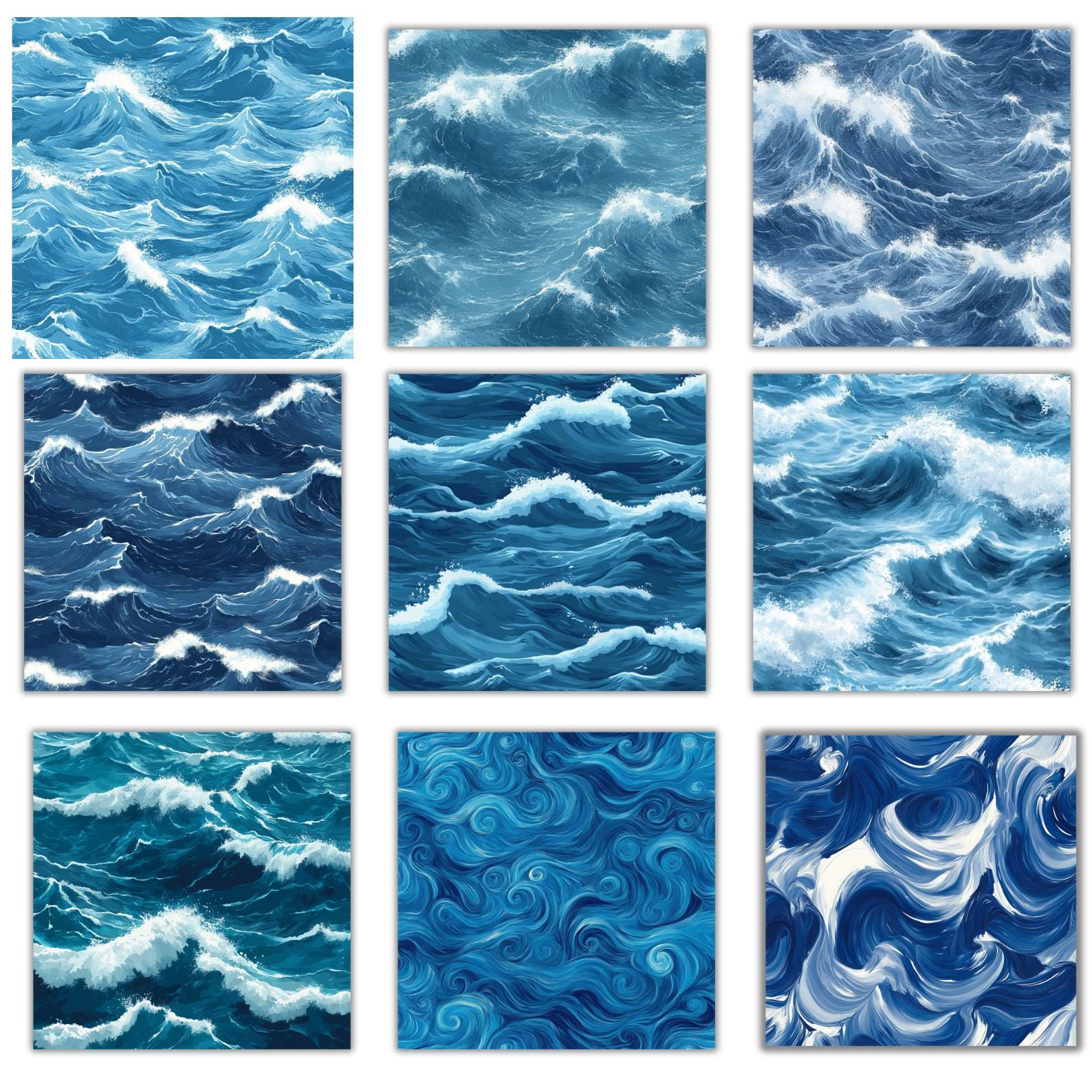 56 Ocean Waves Digital Paper, Seamless Sea Texture Backgrounds, 12x12 ...