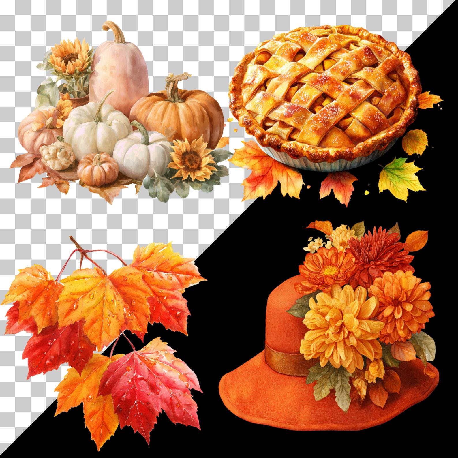 119 Watercolor Autumn Clipart Bundle, Cozy Fall PNG, Cottage Core Fall ...