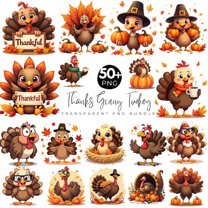 Happy Thanksgiving Turkey Clip Art - Etsy