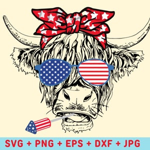 Cow July 4th America Svg, Patriotic Cow, Highland Cow, COW SVG, Cow ...