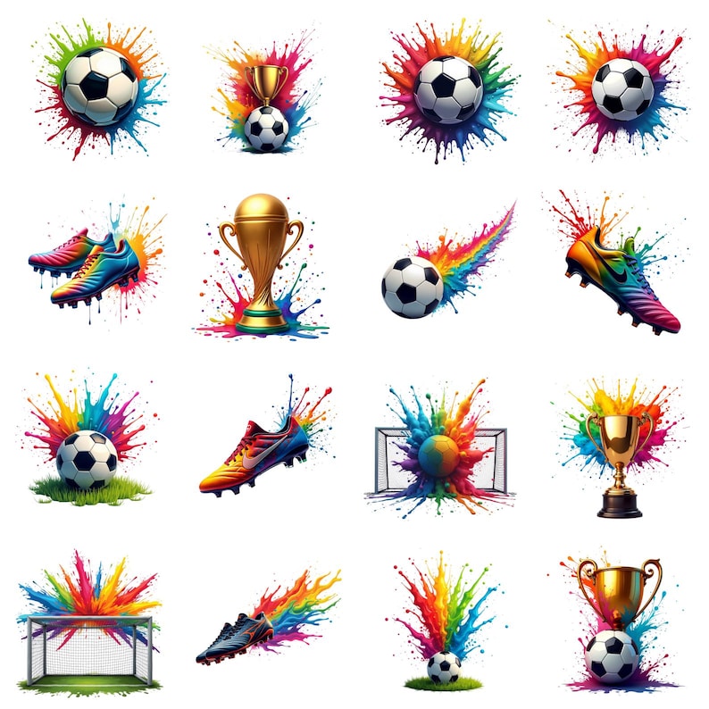 Sports Clipart Bundle, Soccer Jersey PNG, Football Trophy, Color Splash ...