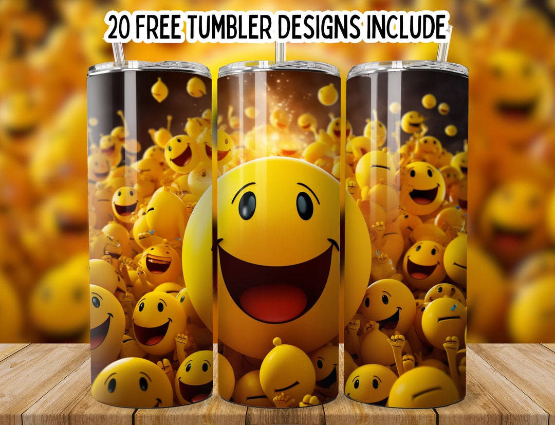 Smiley Face Tumbler Wrap, Smile Emoji 20oz Skinny Tumbler Png ...