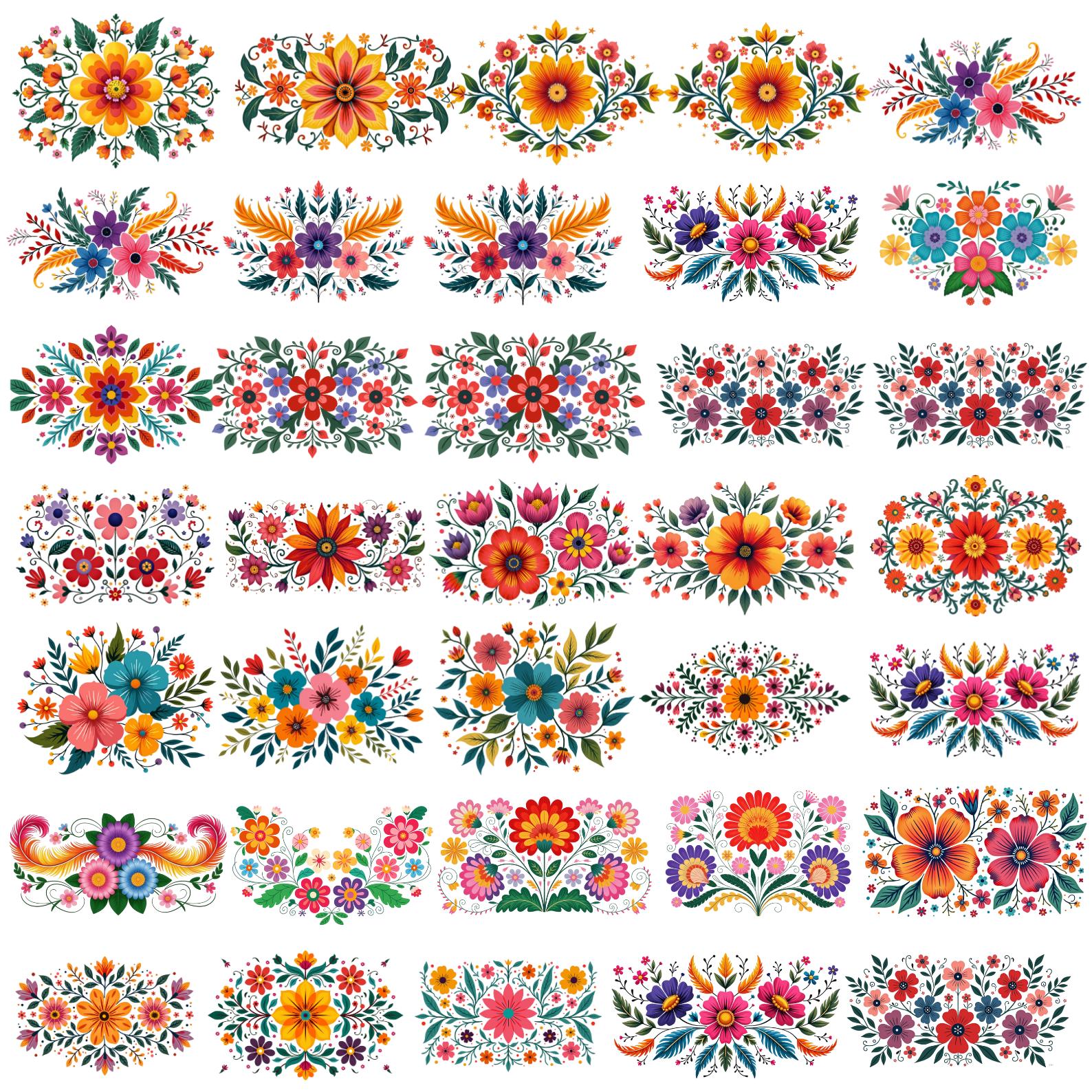 Mexican Fiesta Flowers Clipart, Vibrant Otomi Floral PNG, Cinco De Mayo ...