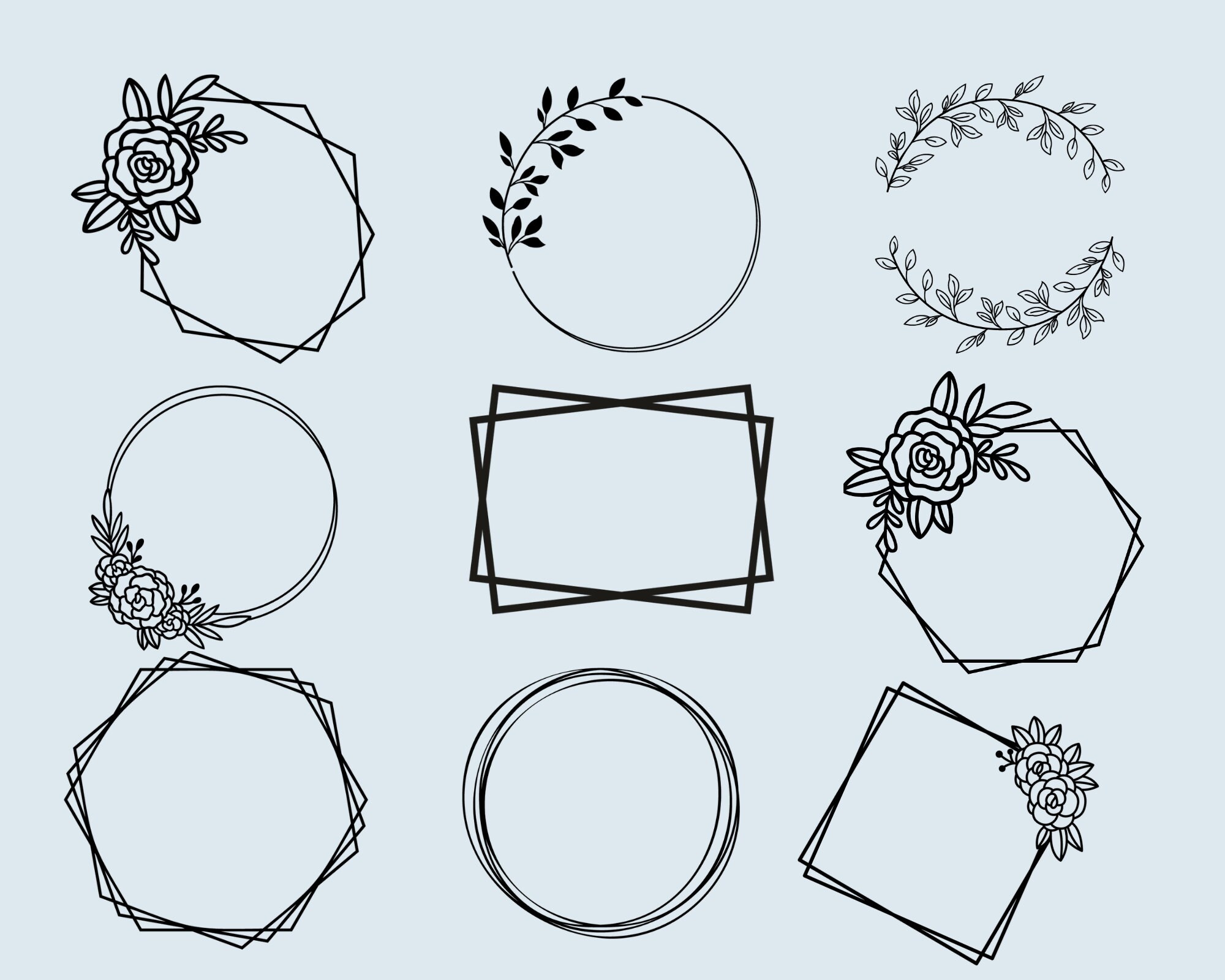 Double Frame Svg Floral Wreath Svgrose Frame Svg Leaf - Etsy
