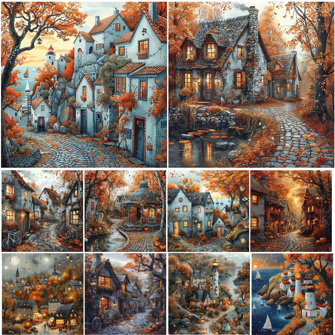 Autumn City Scenery Clipart Bundle, Fall Aesthetic PNG, Cozy Street ...