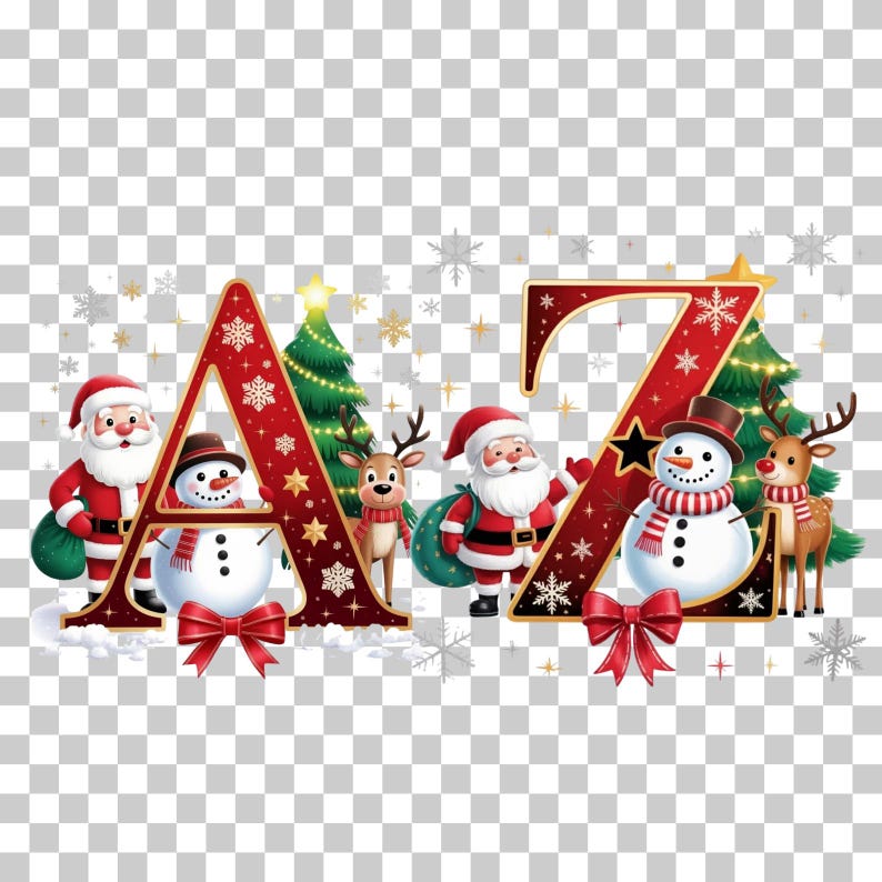 Christmas Alphabet PNG Bundle, Festive Christmas Letters Clipart ...