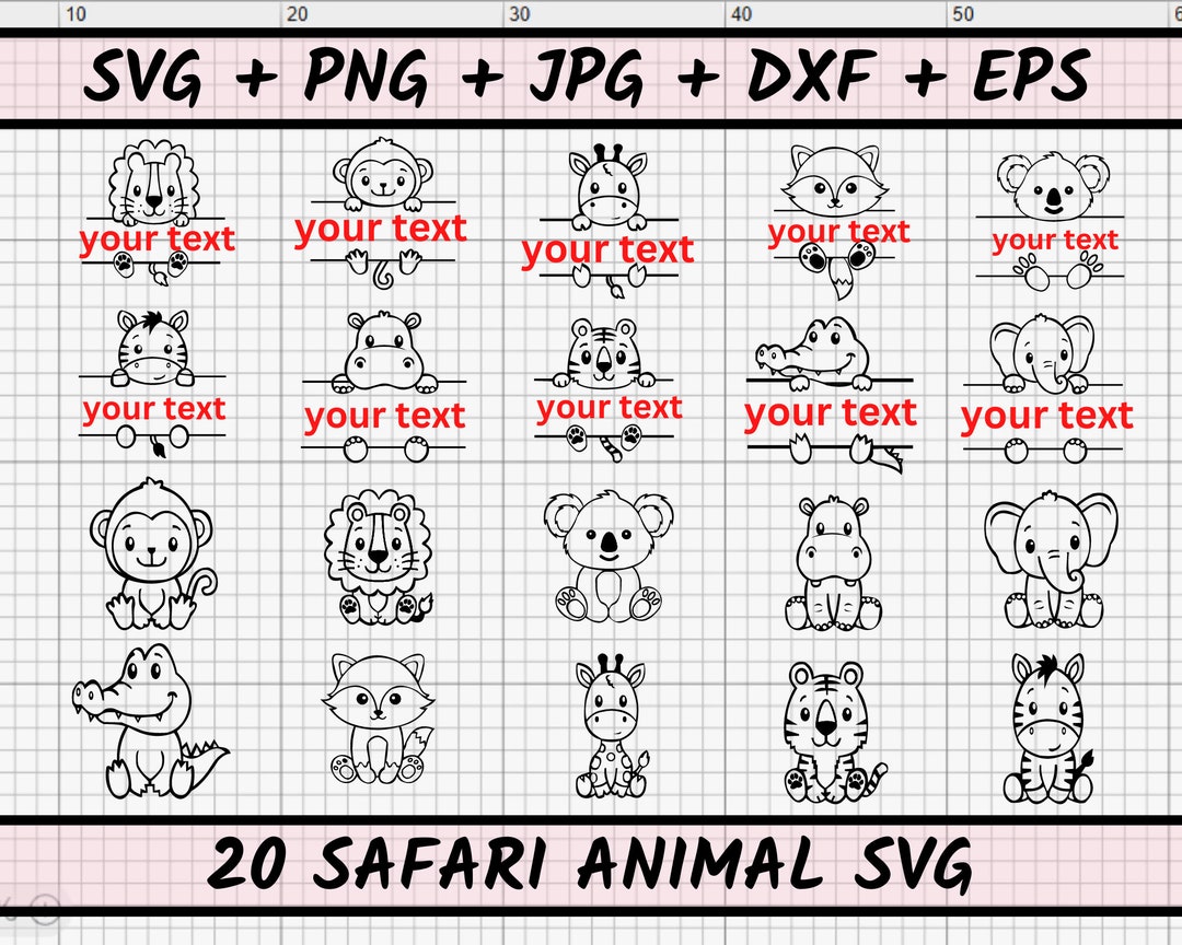 Safari Animals Outline SVG Split Safari Animals Outline - Etsy