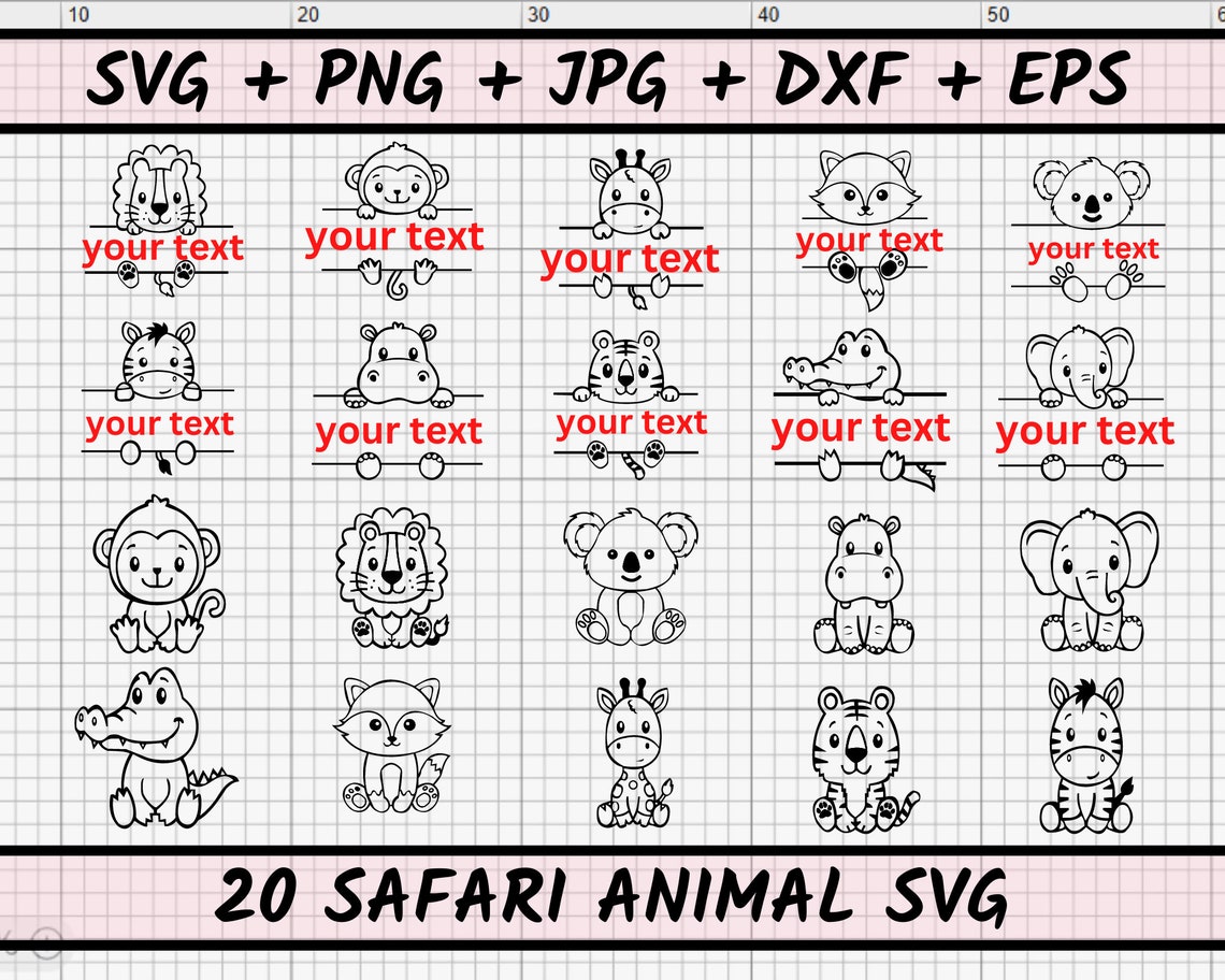 Safari Animals Outline SVG Split Safari Animals Outline - Etsy