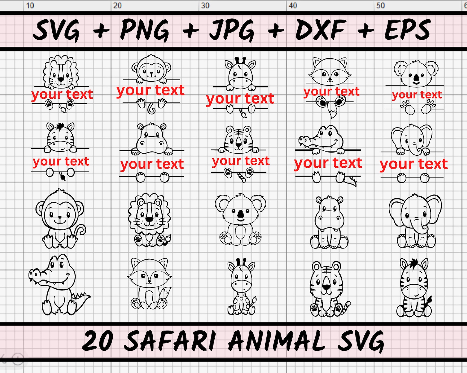 Safari Animals Outline SVG Split Safari Animals Outline - Etsy