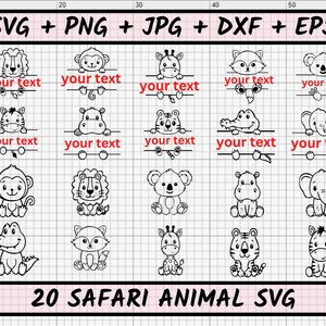 Safari Animals Outline SVG Split Safari Animals Outline - Etsy