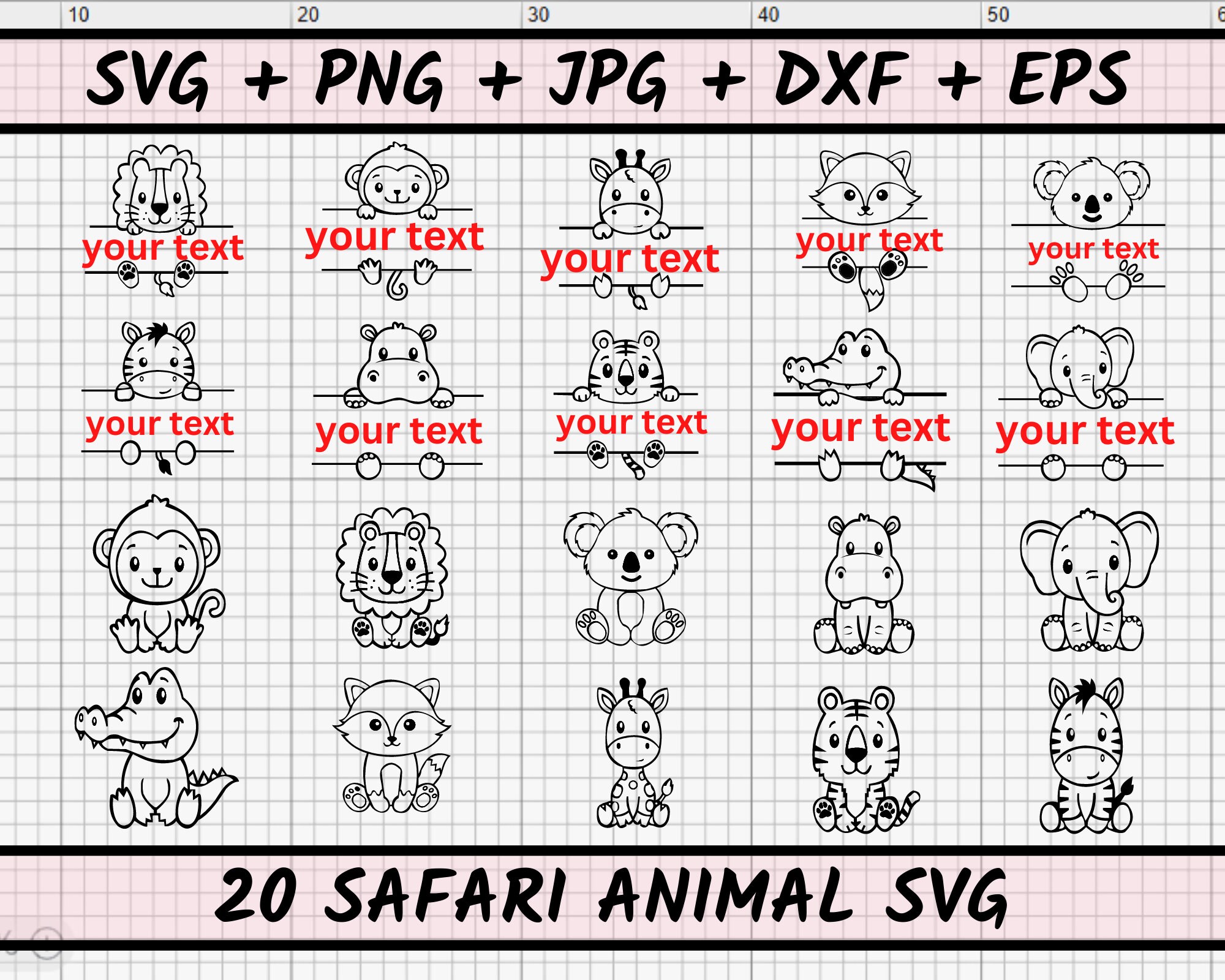 Safari Animals Outline SVG Split Safari Animals Outline - Etsy