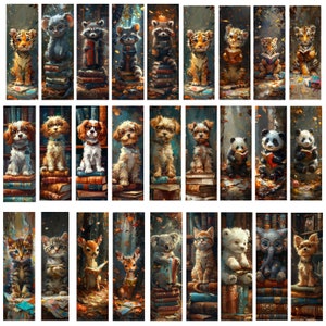 Cute Dog & Cat Bookmark Bundle, Puppy and Kitten Bookmark Png, Flower ...