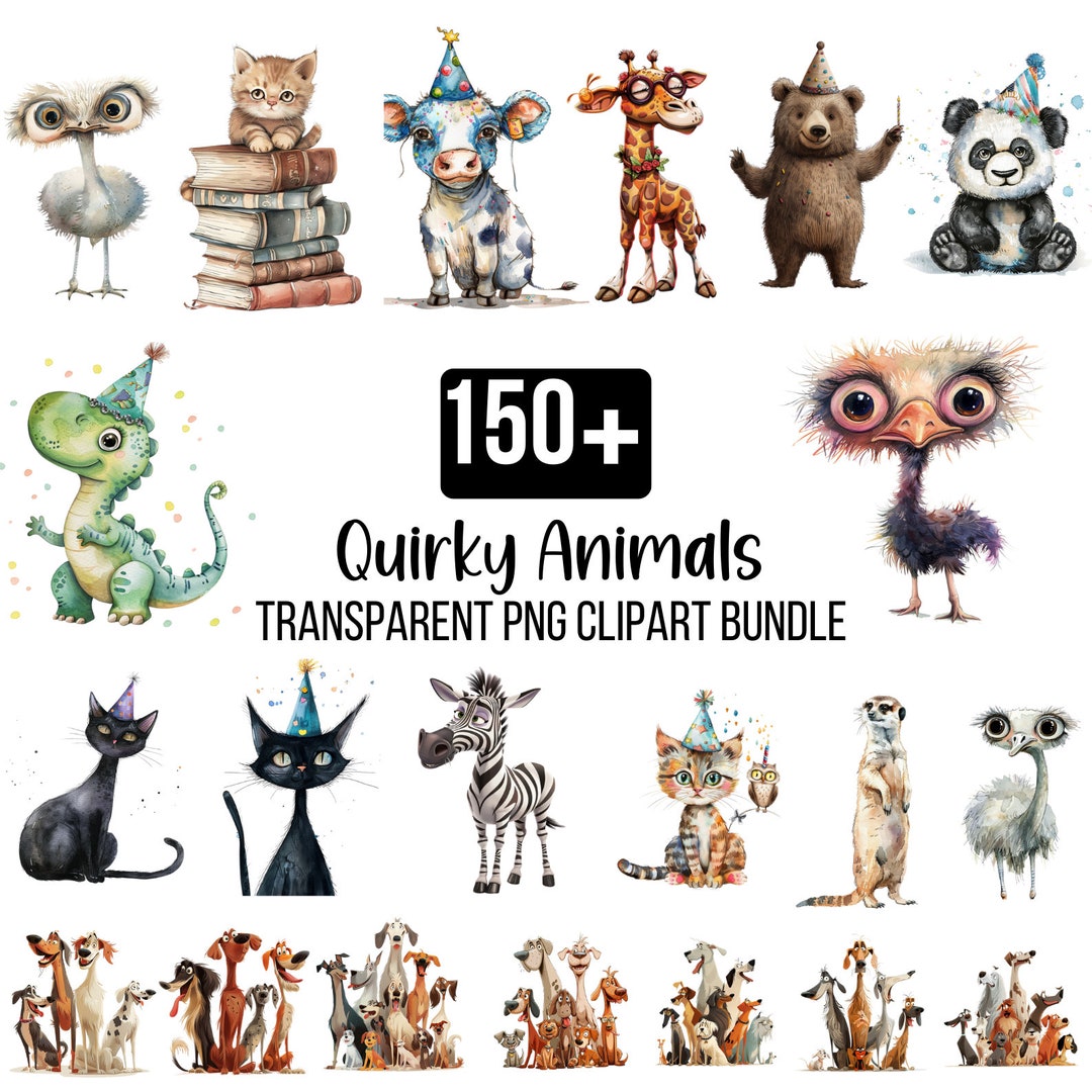 Quirky Animals Png Bundle, Quirky Dog Cat, Quirky Farm Animals ...