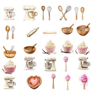 194 Baking Clipart Bundle, Watercolor Baking Png, Vintage Bakery ...