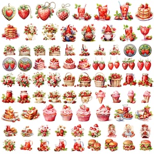 Watercolor Strawberry Clipart Bundle, Strawberry Png, Summer Fruit ...