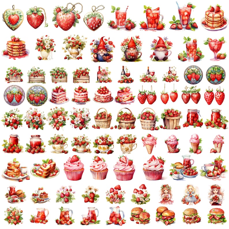 Watercolor Strawberry Clipart Bundle, Strawberry Png, Summer Fruit ...