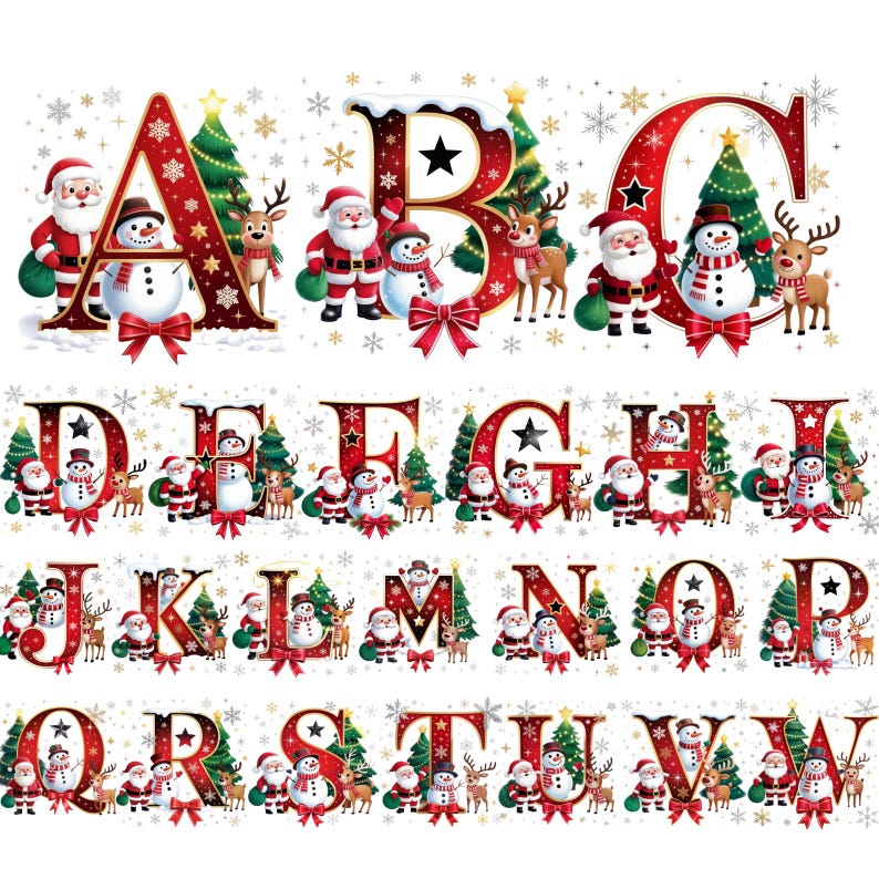 Christmas Alphabet With Snowman Ornament PNG Bundle,christmas Letter ...