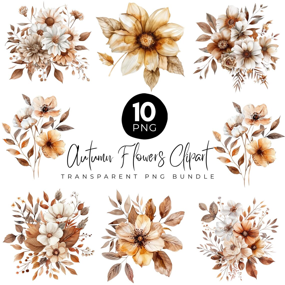 Autumn Flowers Clipart, Terracotta Bohemian Clipart, Floral Watercolor ...
